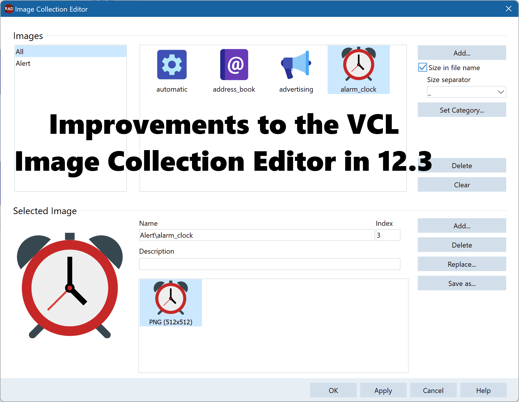 Improvements to the VCL Image Collection Editor in 12.3